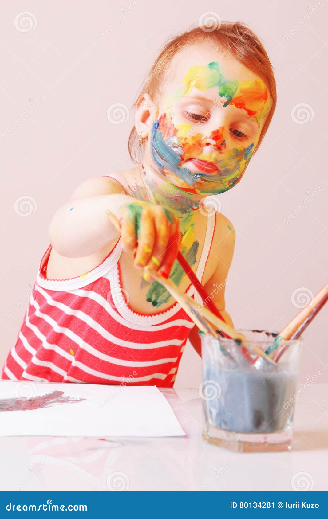 Little Girl Learning To Paint Child Development in Art Stock Image ...