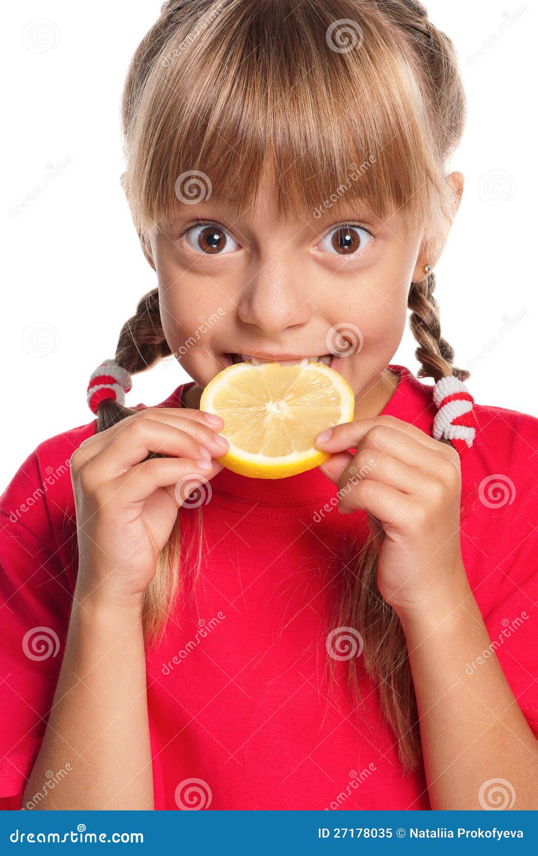 Little girl with lemon stock image. Image of eating, child - 27178035