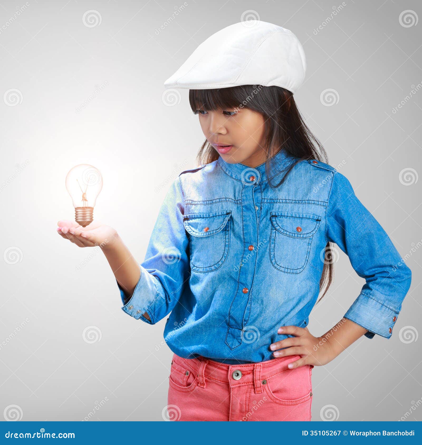 Little Girl with a Light Bulb in Hand Stock Image - Image of creative ...