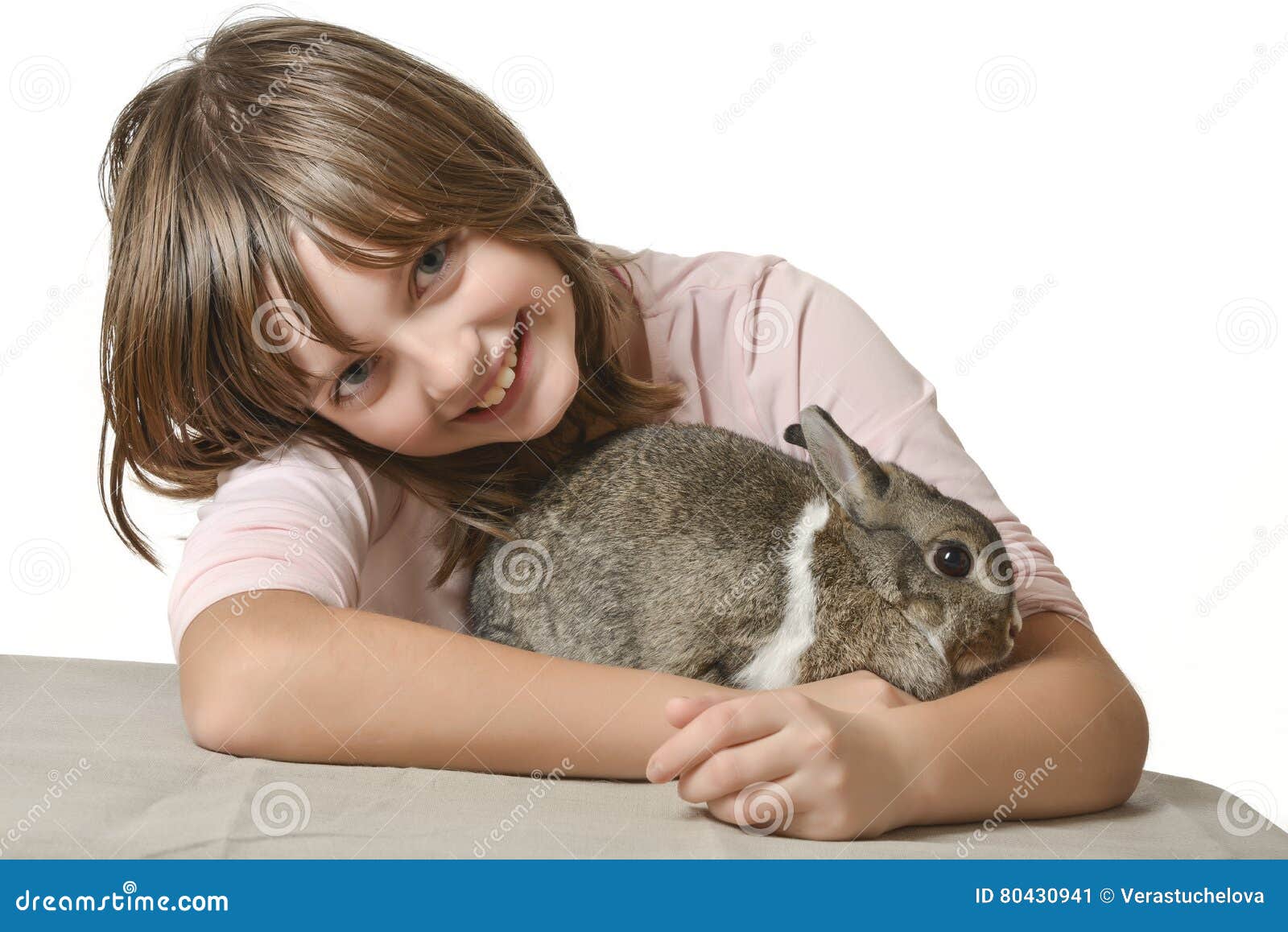 Little Girl with Little Rabbit Stock Image - Image of play, baby: 80430941