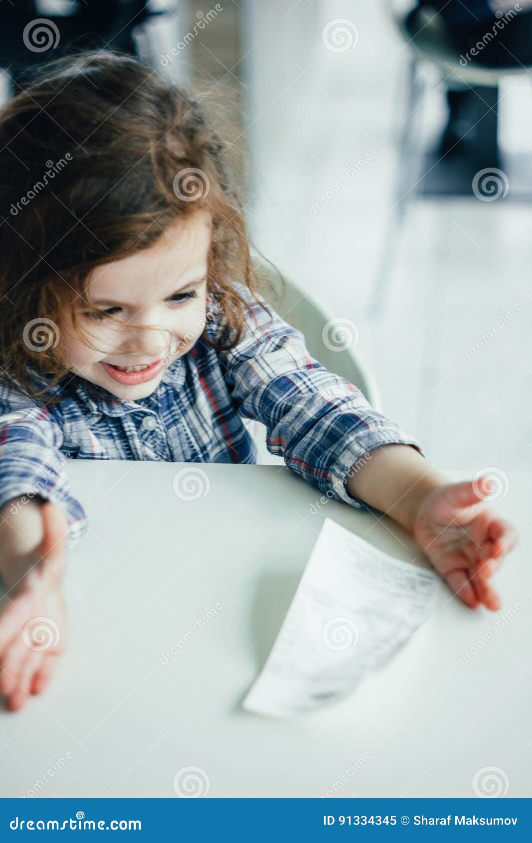 Little Girl Looking on Check in Restaurant. Stock Image - Image of face ...