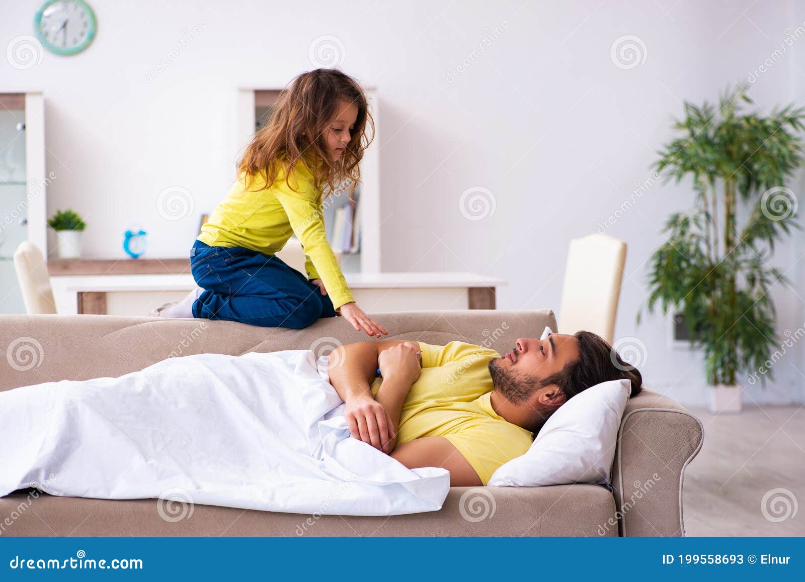 Small Girl Looking after Her Sick Father Stock Image - Image of nurse ...