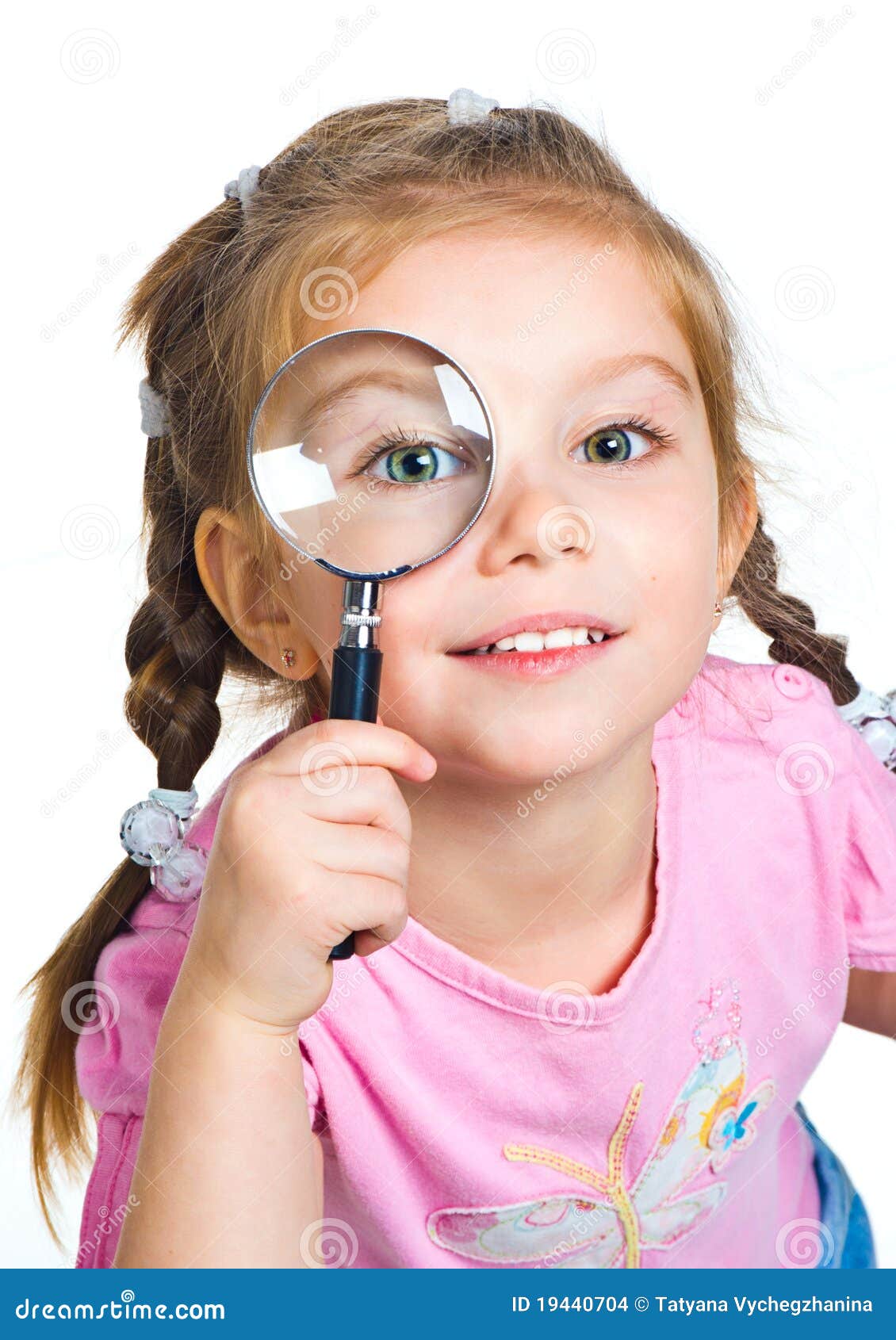 Little Girl Looking through a Magnifier Stock Photo - Image of happy ...