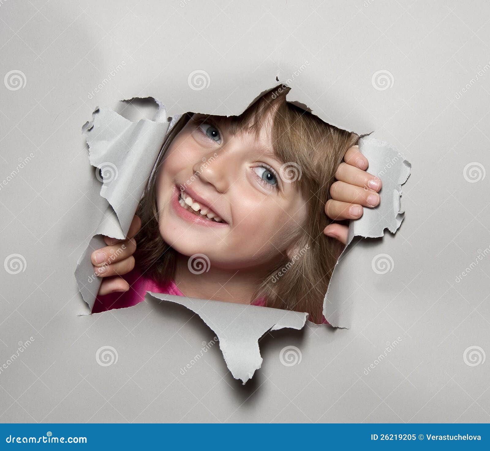 Little Girl Looking Out of a Hole Stock Image - Image of expression ...