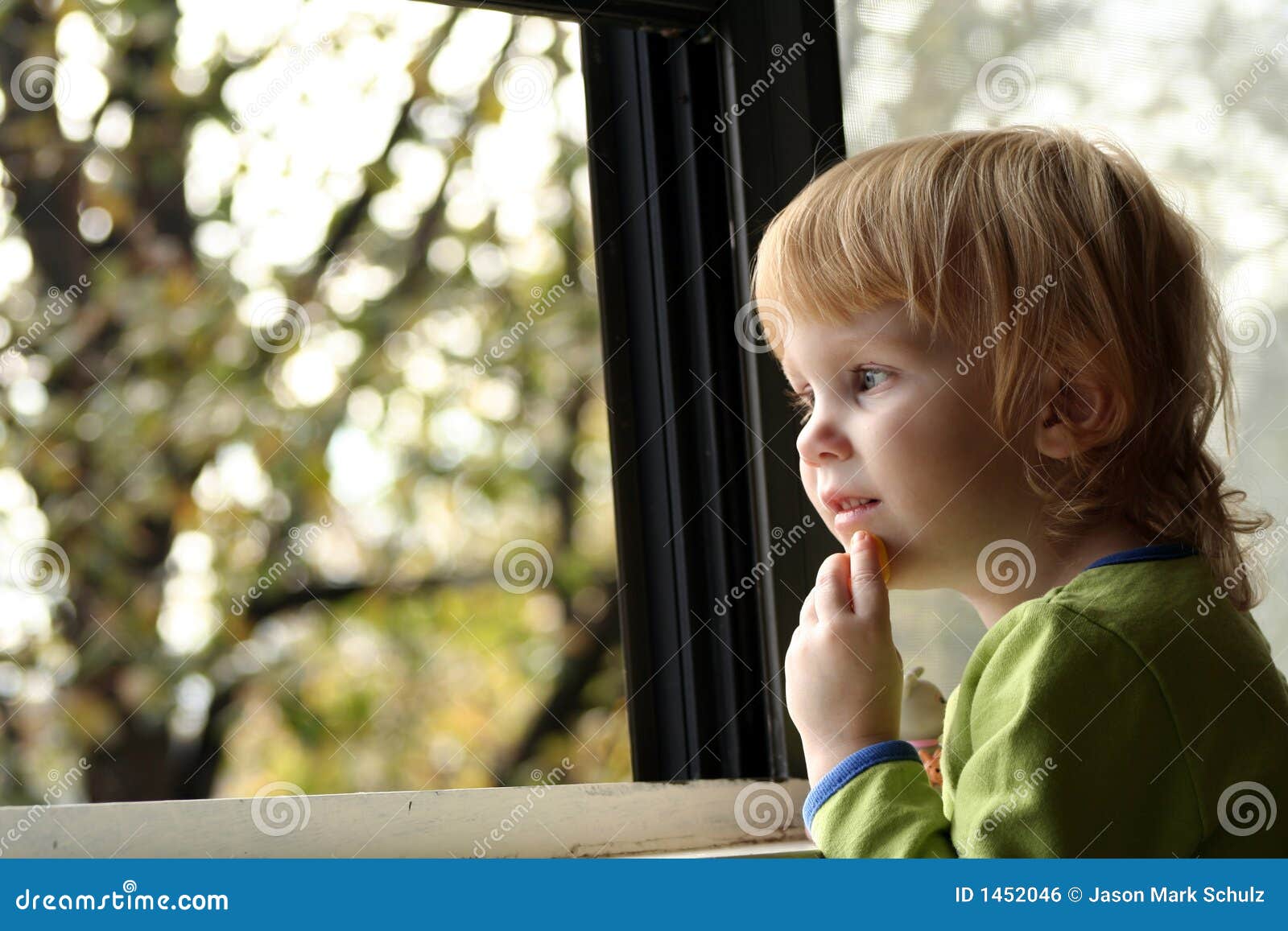 Little Girl Looking Out Window Stock Photo - Image of green, chin: 1452046
