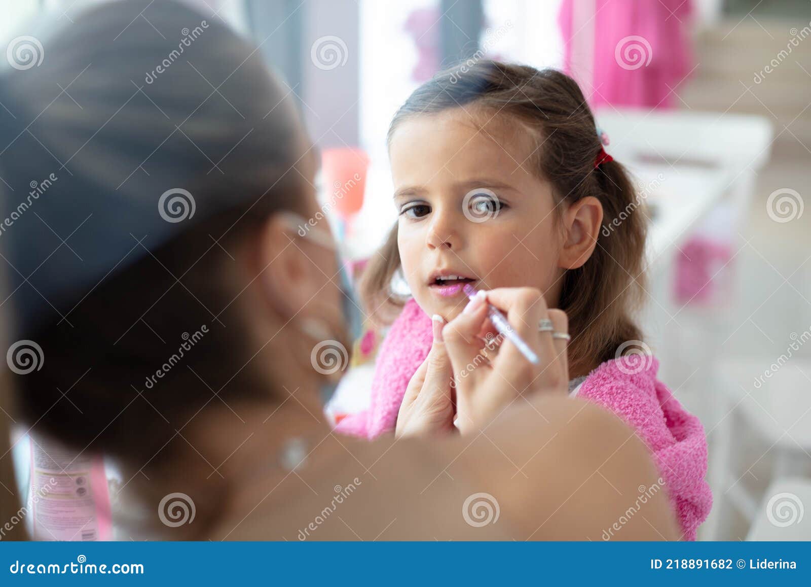 Little Girl in Make Up Studio. Stock Photo - Image of caucasian, hands ...