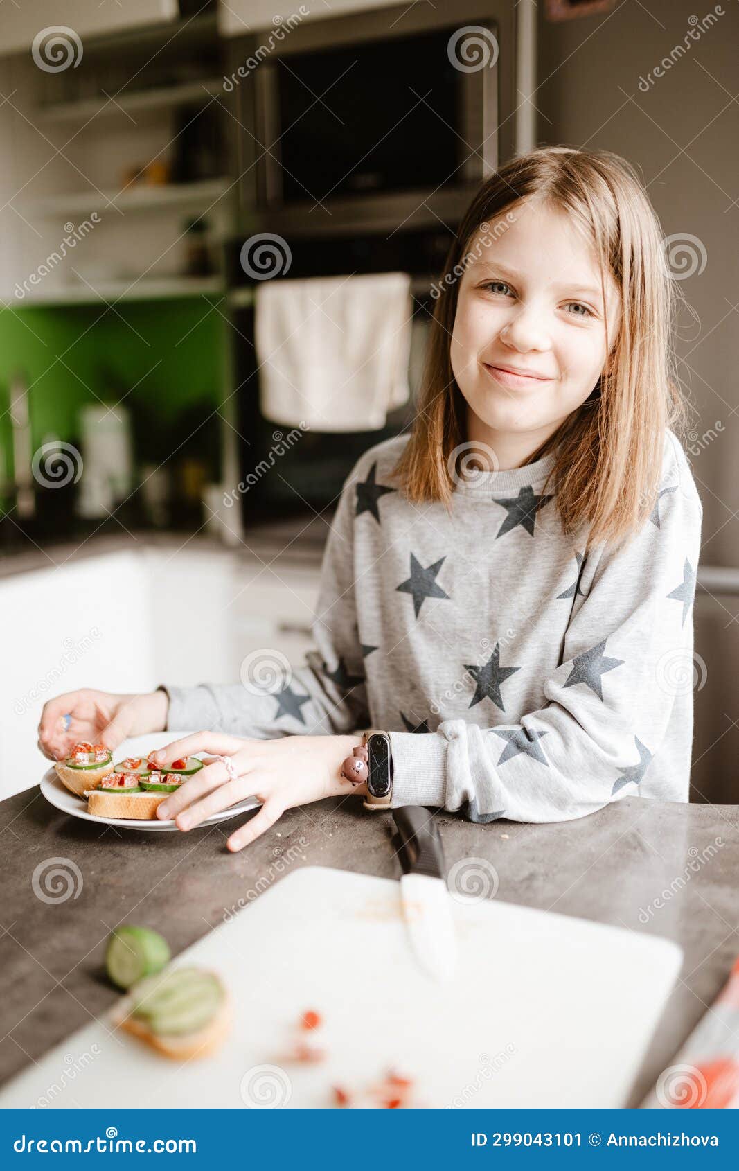 Little Girl Making Breakfast at Home Stock Image - Image of girl, table ...