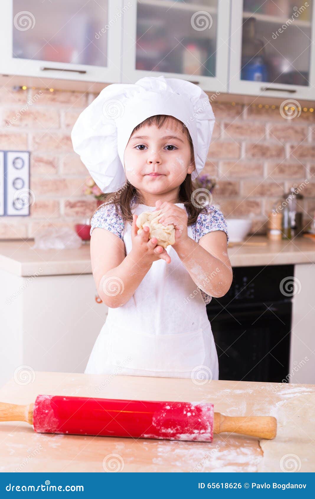 Little Girl Making Dough at Kitchen Stock Photo - Image of dessert ...