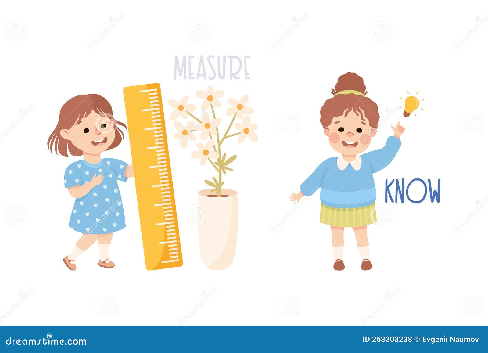 Little Girl Measuring Flower and Knowing Demonstrating Vocabulary and ... Little Girl Measuring Flower and Knowing Demonstrating Vocabulary and ...