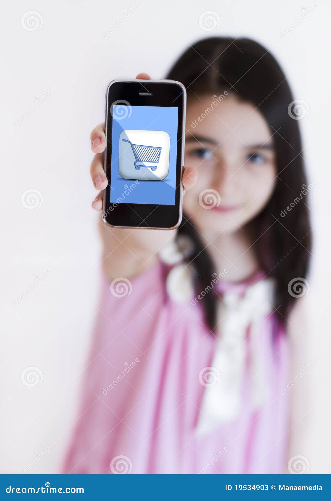 Little Girl with Modern Touch Blue Screen Phone Stock Image - Image of ...