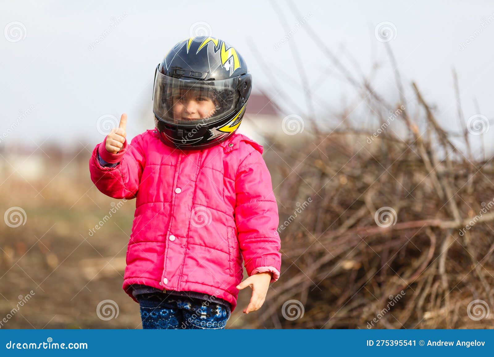 Little Girl in a Motorcycle Helmet. Stock Image - Image of people ...