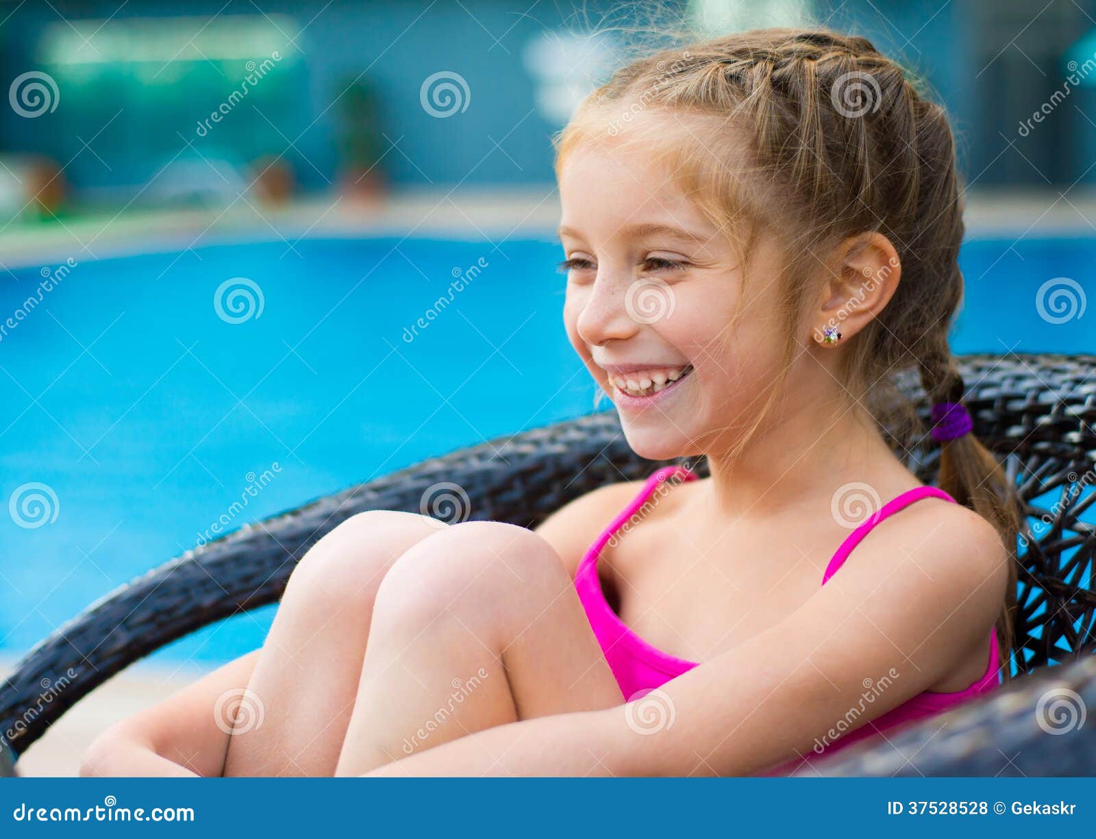 Little Girl Near Sweaming Pool Stock Photo - Image of background, human ...