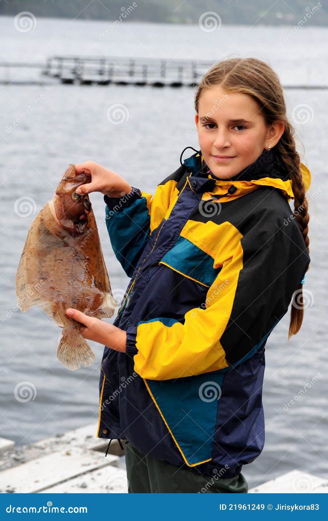 A Little Girl in Norway Has a Big Fish in Hand Stock Image - Image of ...