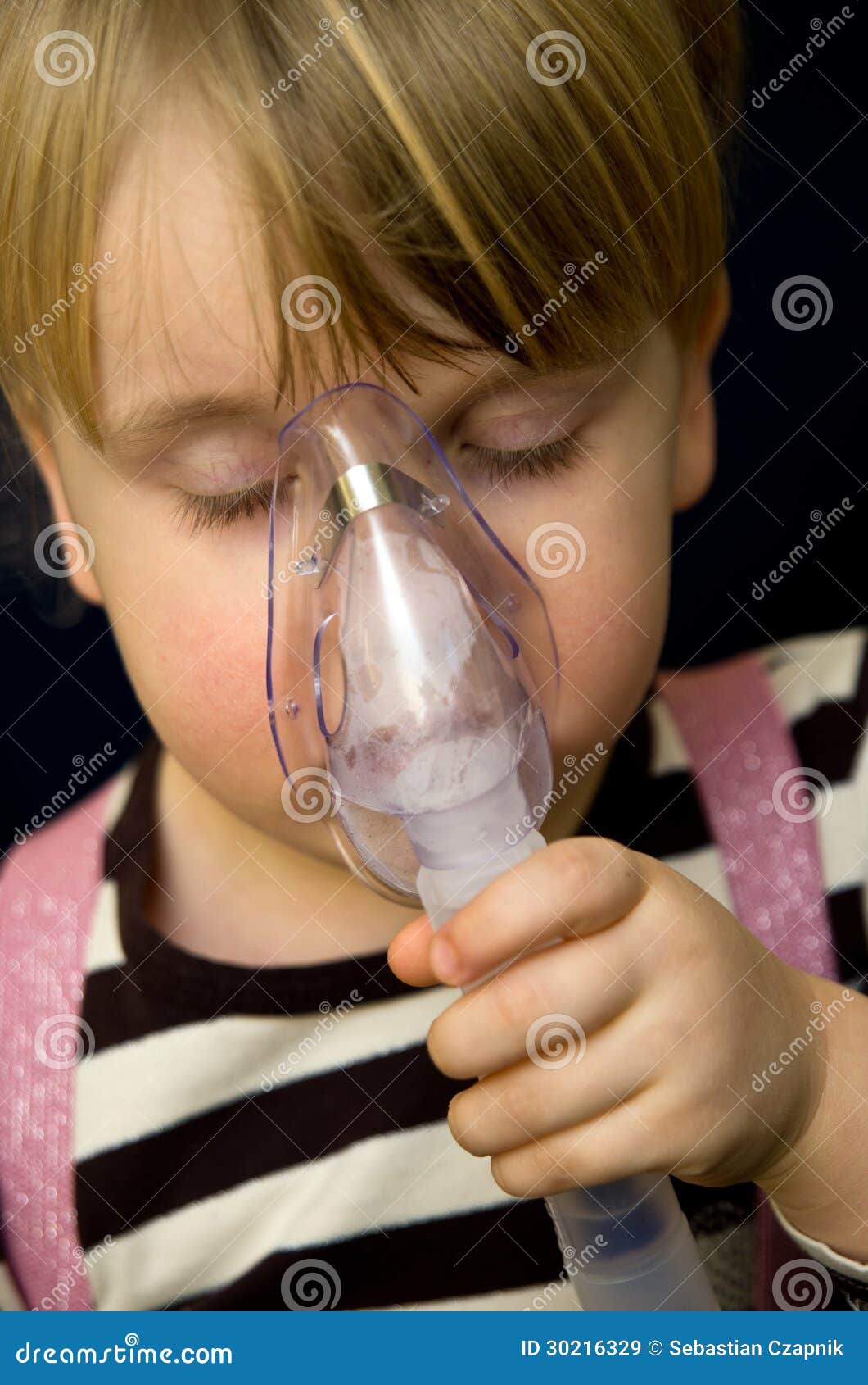 Girl with inhalator stock image. Image of respiration - 30216329
