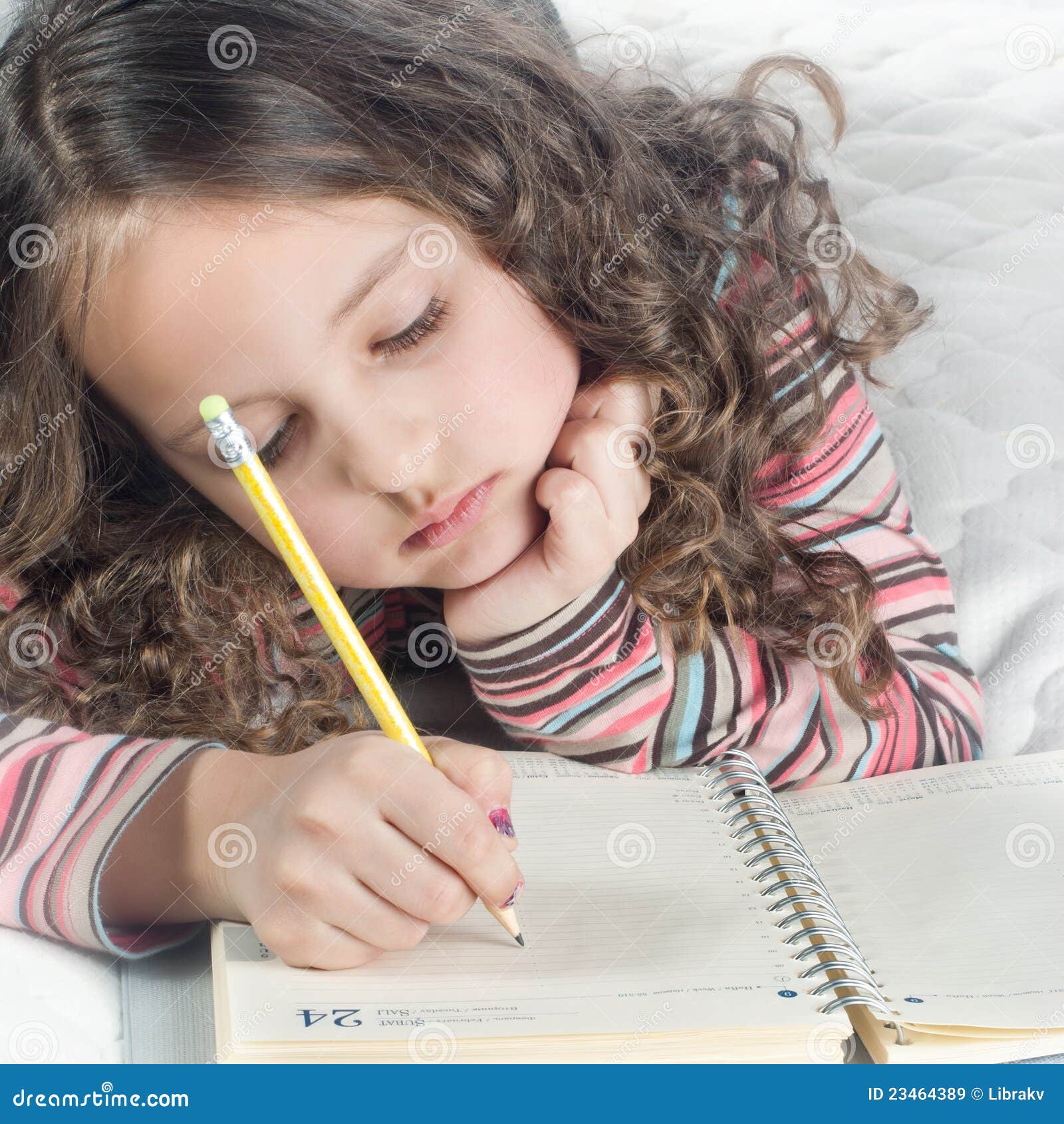 Little Girl with Notebook and Pen Stock Image - Image of learn, book ...