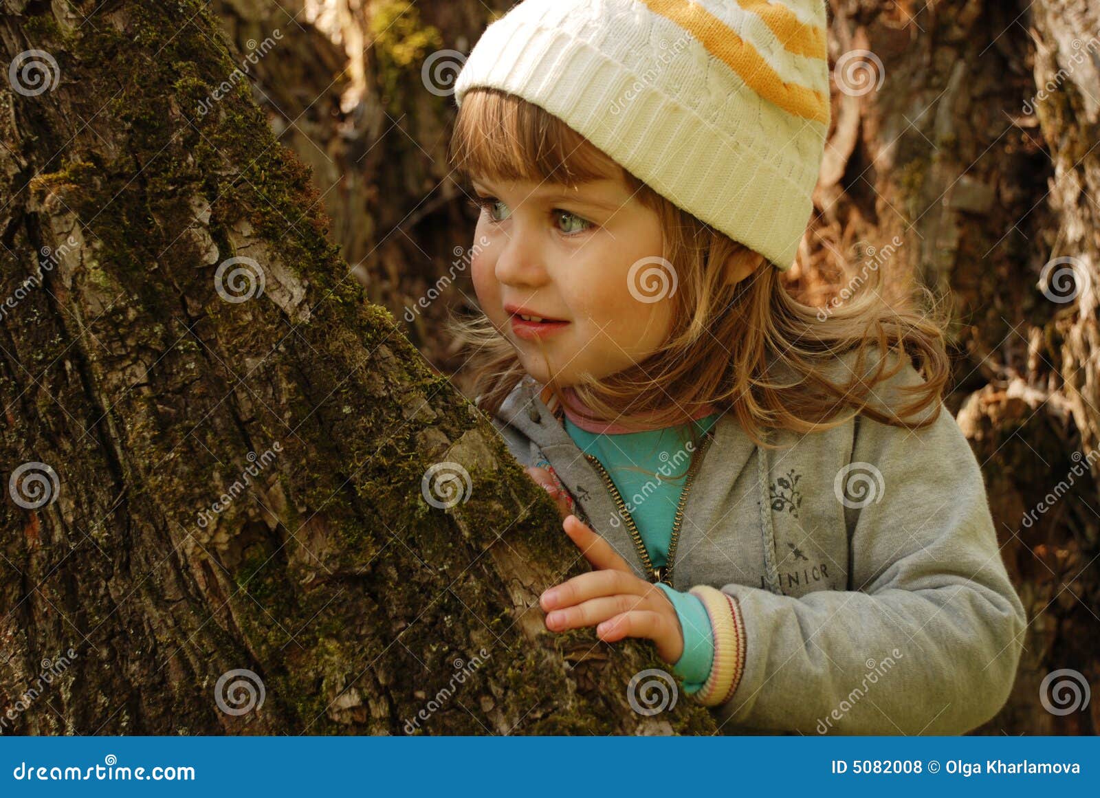 Little girl and old tree stock photo. Image of spring - 5082008