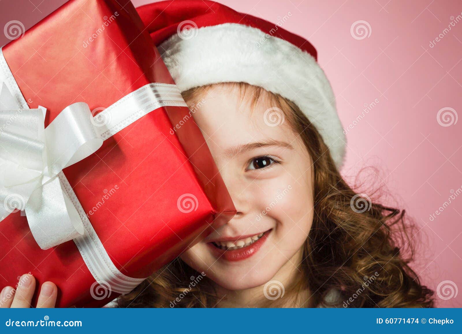 Little Girl Open Red Gift Box Stock Photo - Image of caucasian, glowing ...