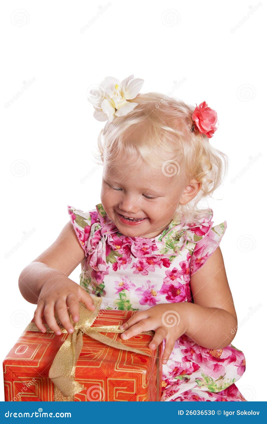 Little Girl Opening Gift Box Stock Photo - Image of birthday, lovely ...