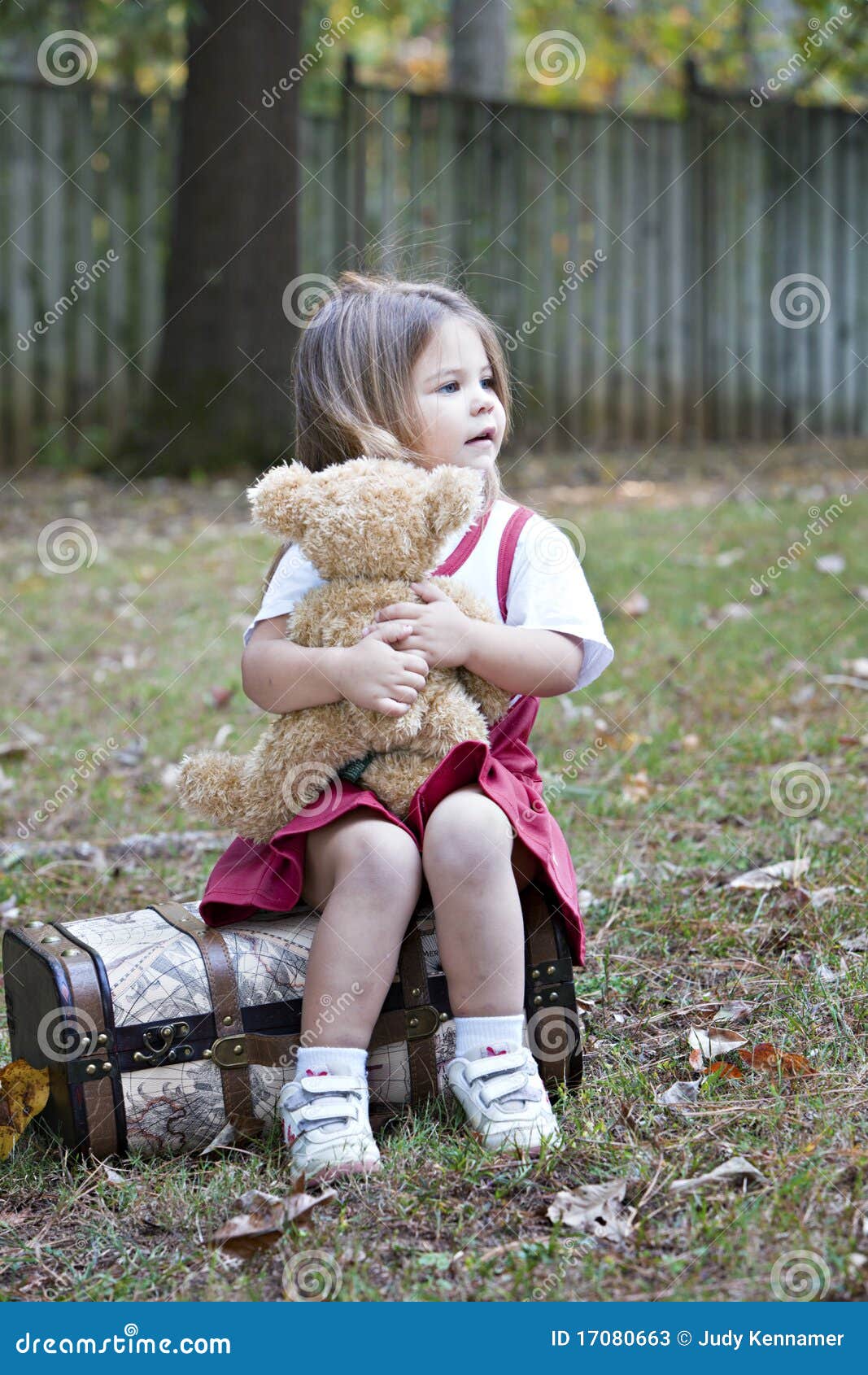 Little Girl Outdoors with Bear Stock Image - Image of caucasian, smile ...