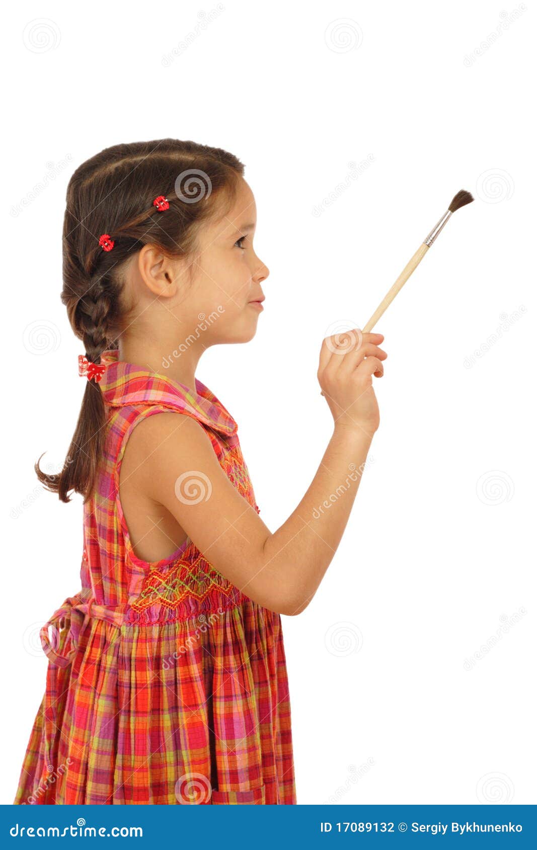 Little Girl with a Paintbrush, Side View Stock Photo - Image of studio ...