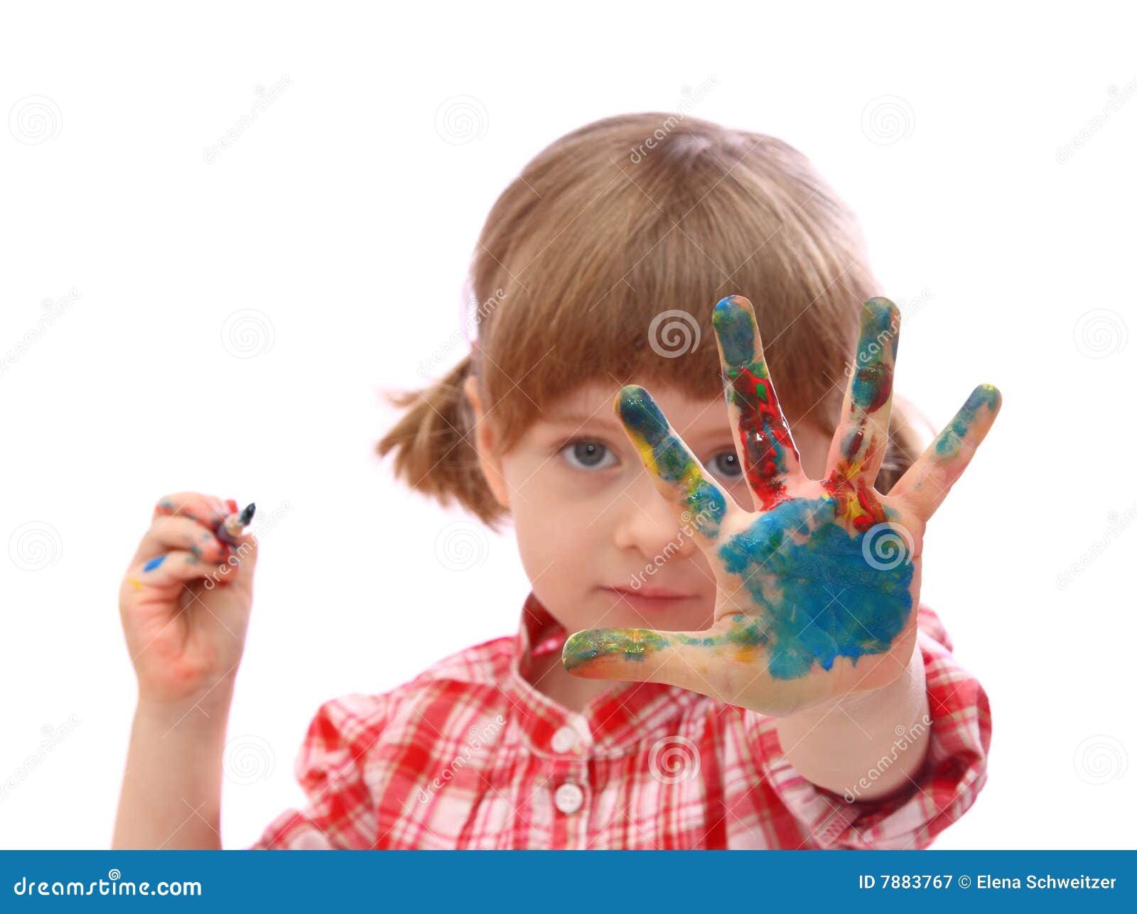 Little Girl with with Painted Hand Stock Image - Image of kindergarten ...