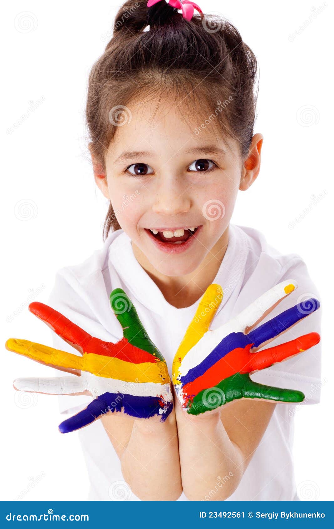 Little Girl with Painted Hands Stock Image - Image of bloom, flower ...