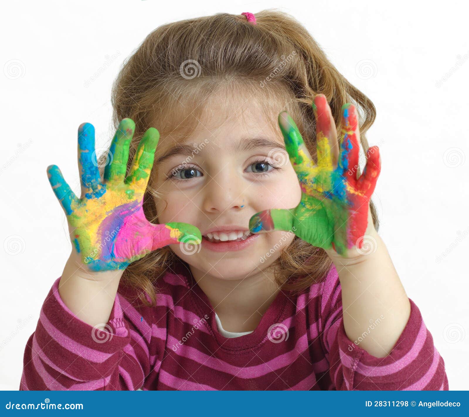 Little Girl with Painted Hands Stock Photo - Image of craft, framming ...