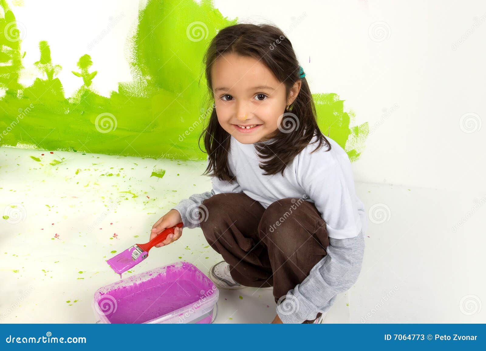 Little girl painting stock image. Image of happy, full - 7064773