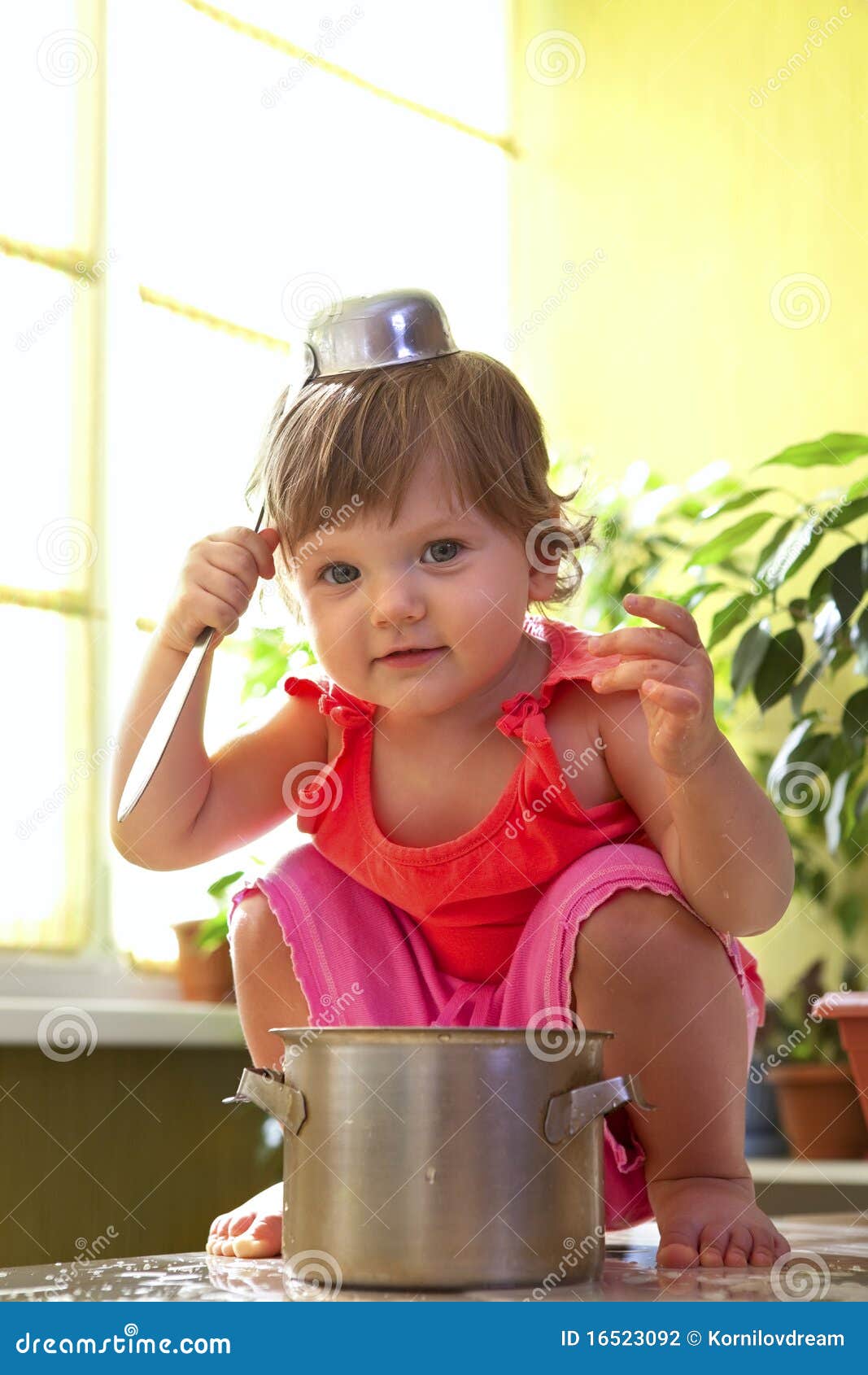 Little Girl with a Pan and Ladle Stock Photo - Image of nutrition ...
