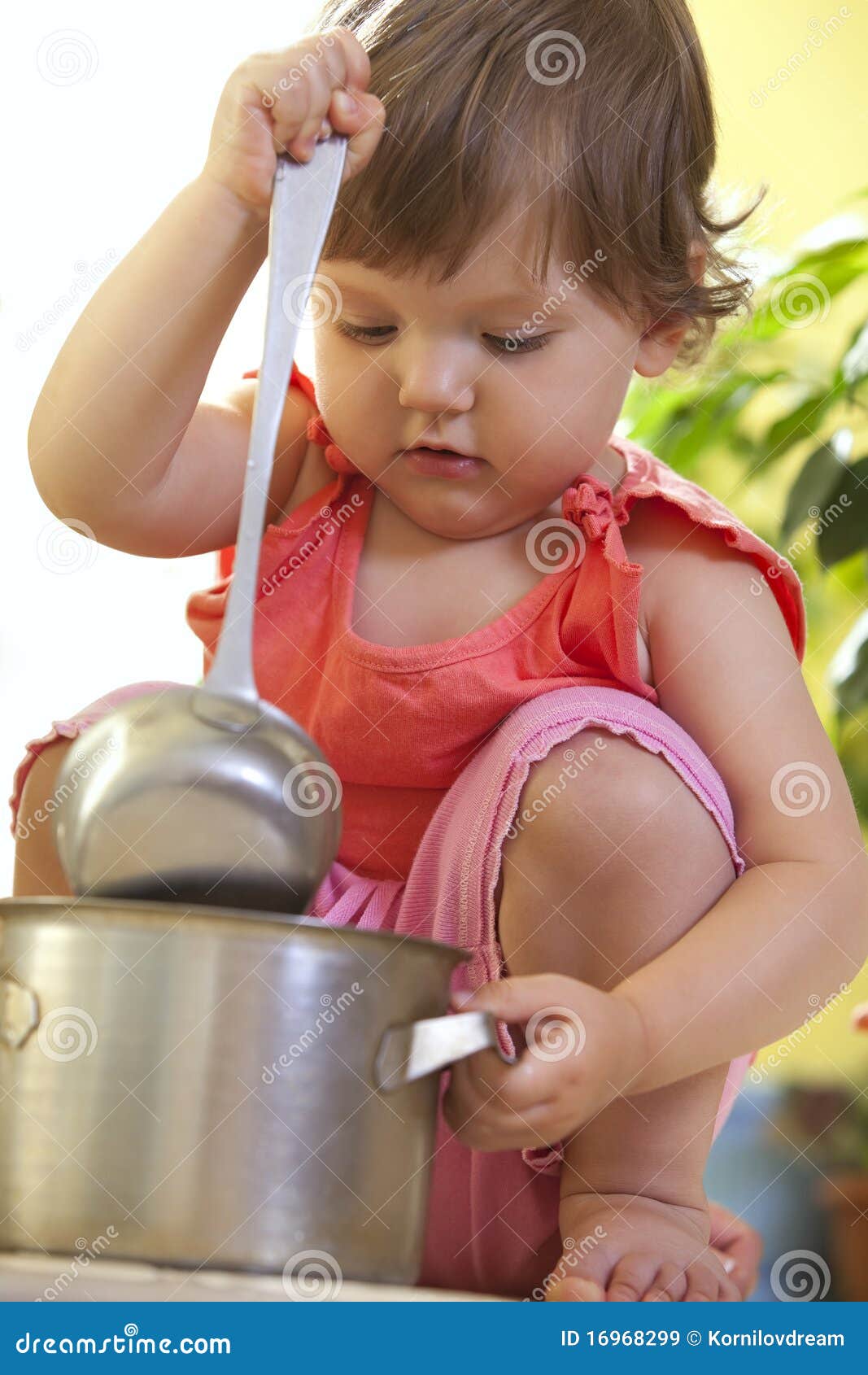 Little Girl with a Pan and Ladle Stock Image - Image of food ...