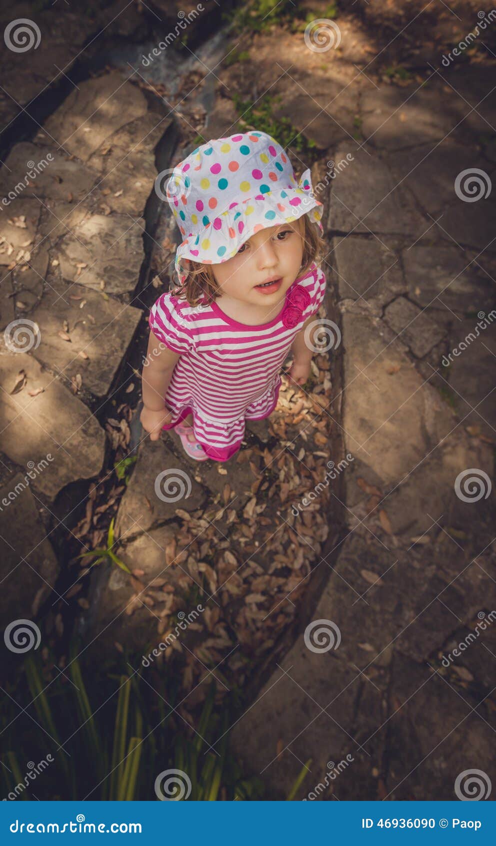Little Girl on a Park Pathway Stock Photo - Image of dress, alone: 46936090