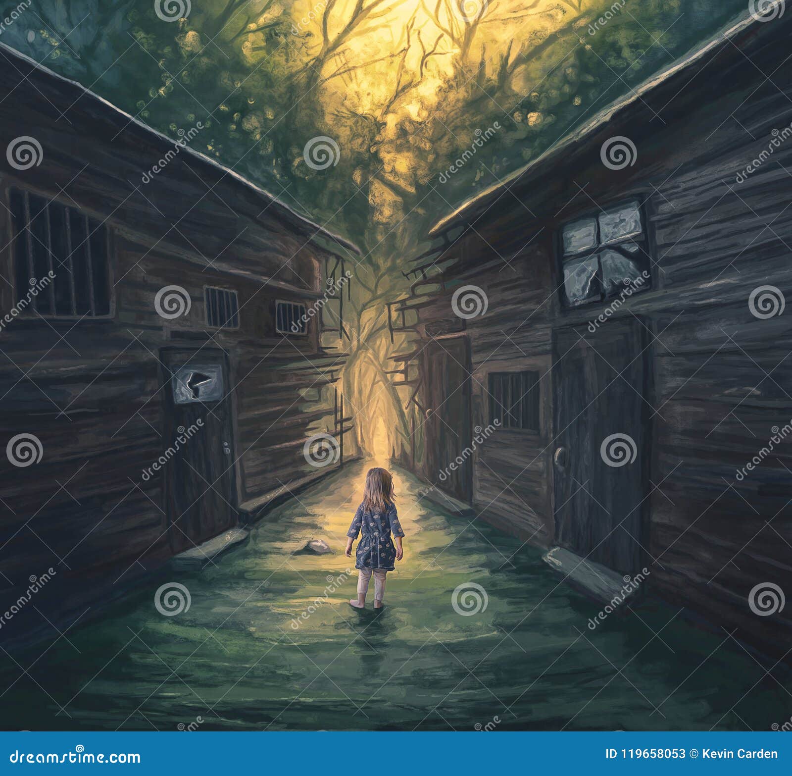 Little girl and pathway stock illustration. Illustration of walk ...
