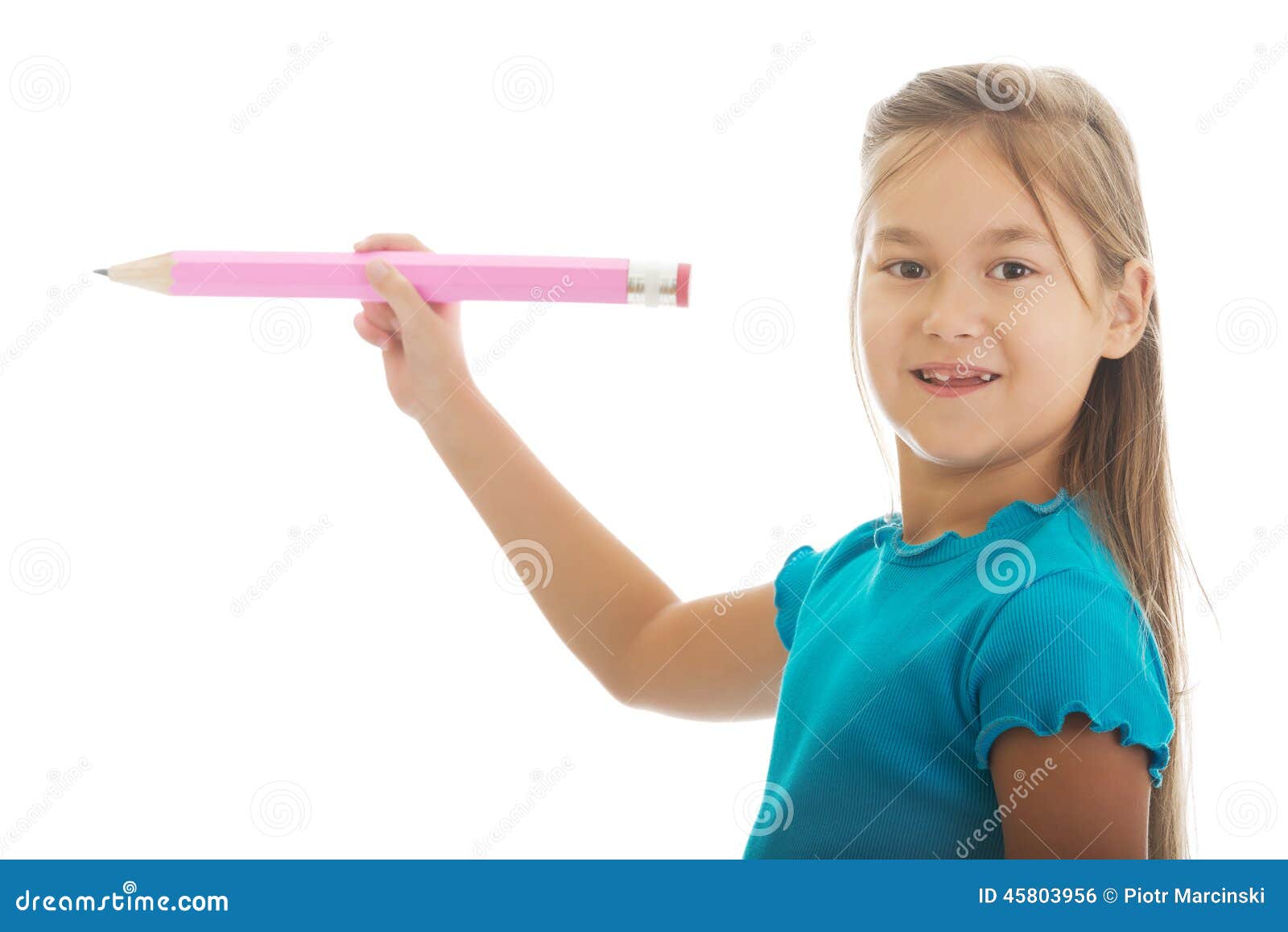 Little girl with a pencil stock photo. Image of cute - 45803956