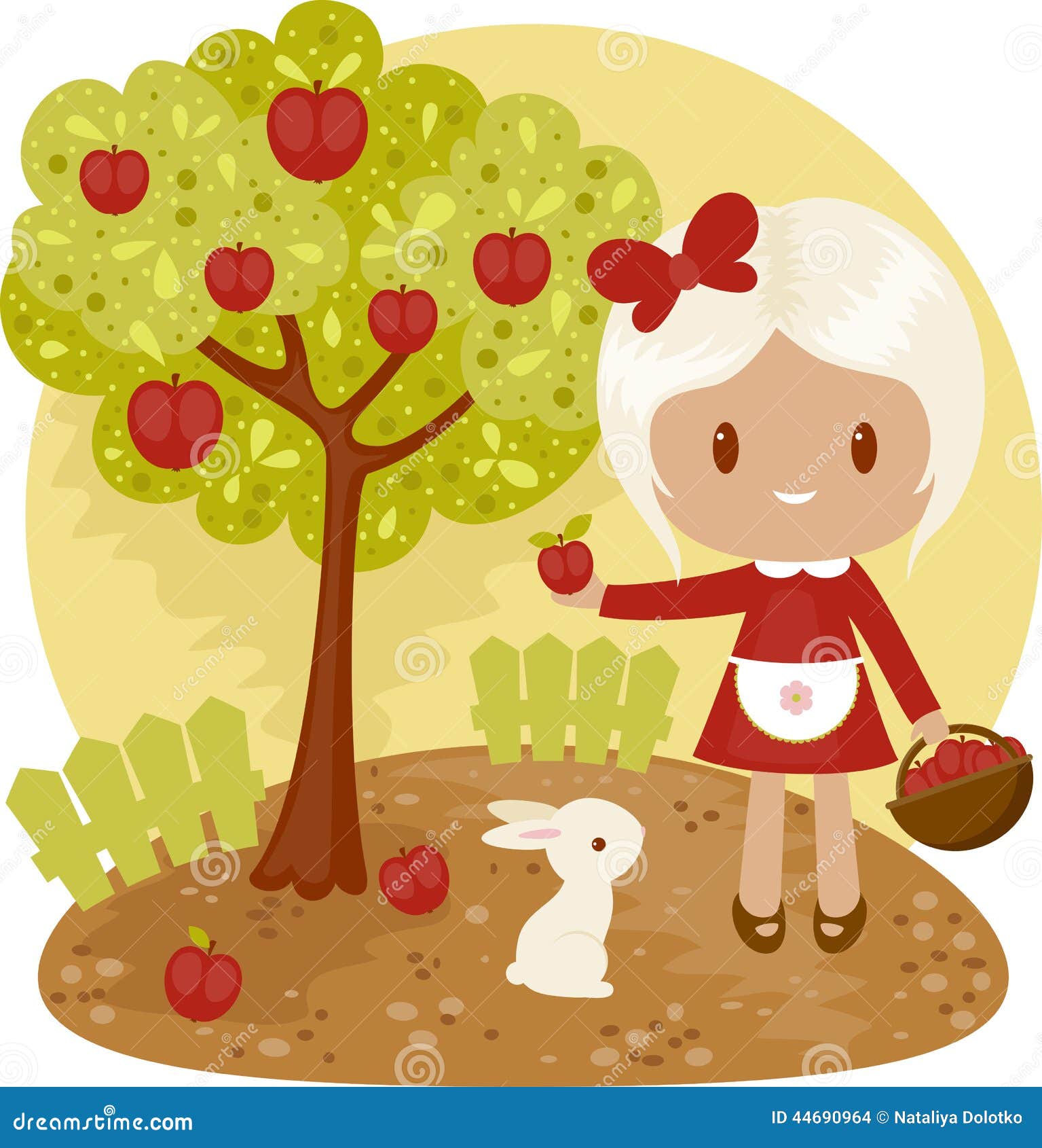 Little Girl Picking Apples from Apple Tree Stock Vector - Illustration ...
