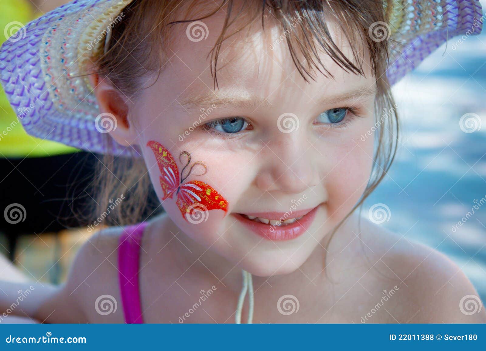 Little Girl with a Picture on the Cheek Stock Photo - Image of colorful ...