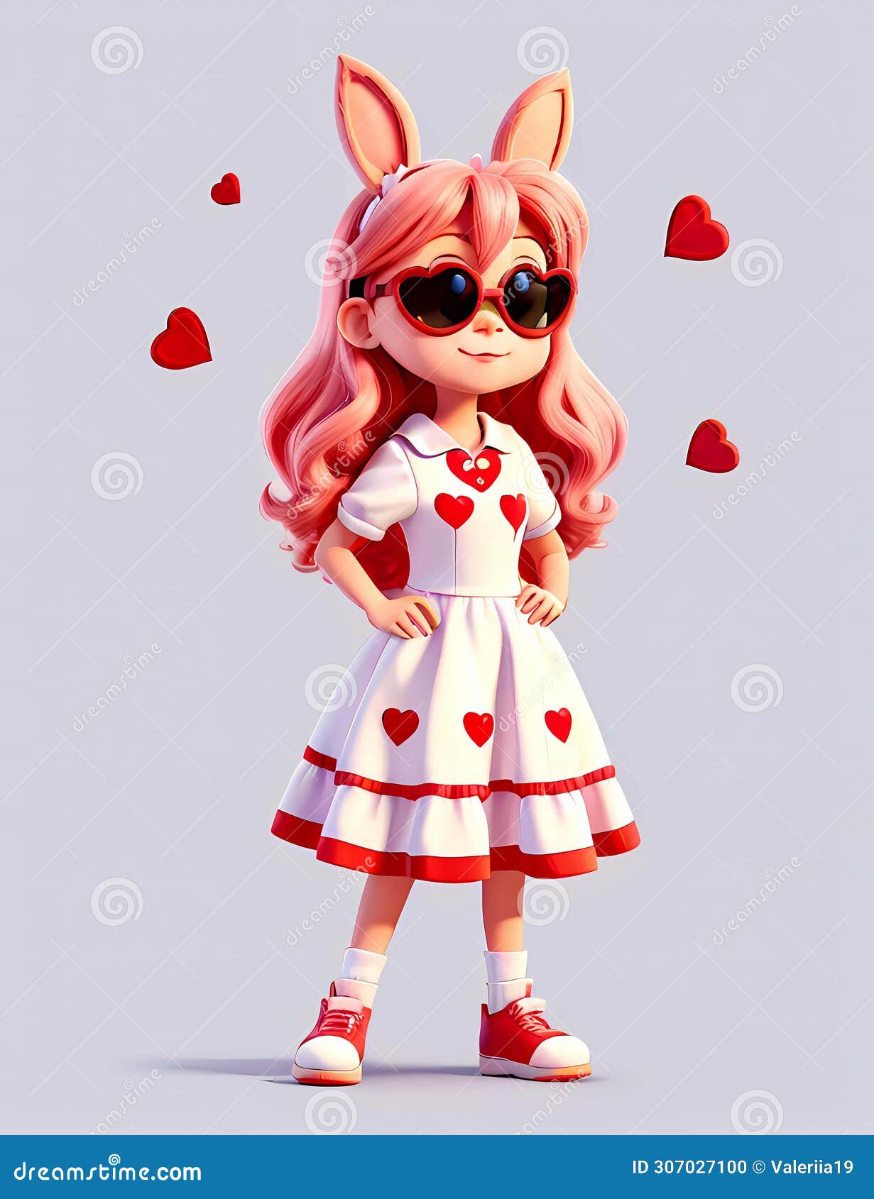 Small Fab Girl With Pink Hair And Heart Shaped Glasses Wearing Dress