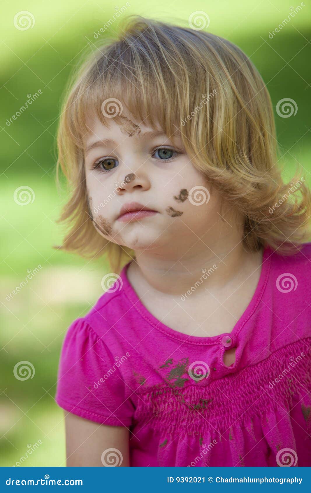Little Girl in Pink with Muddy Face Stock Image - Image of wash ...