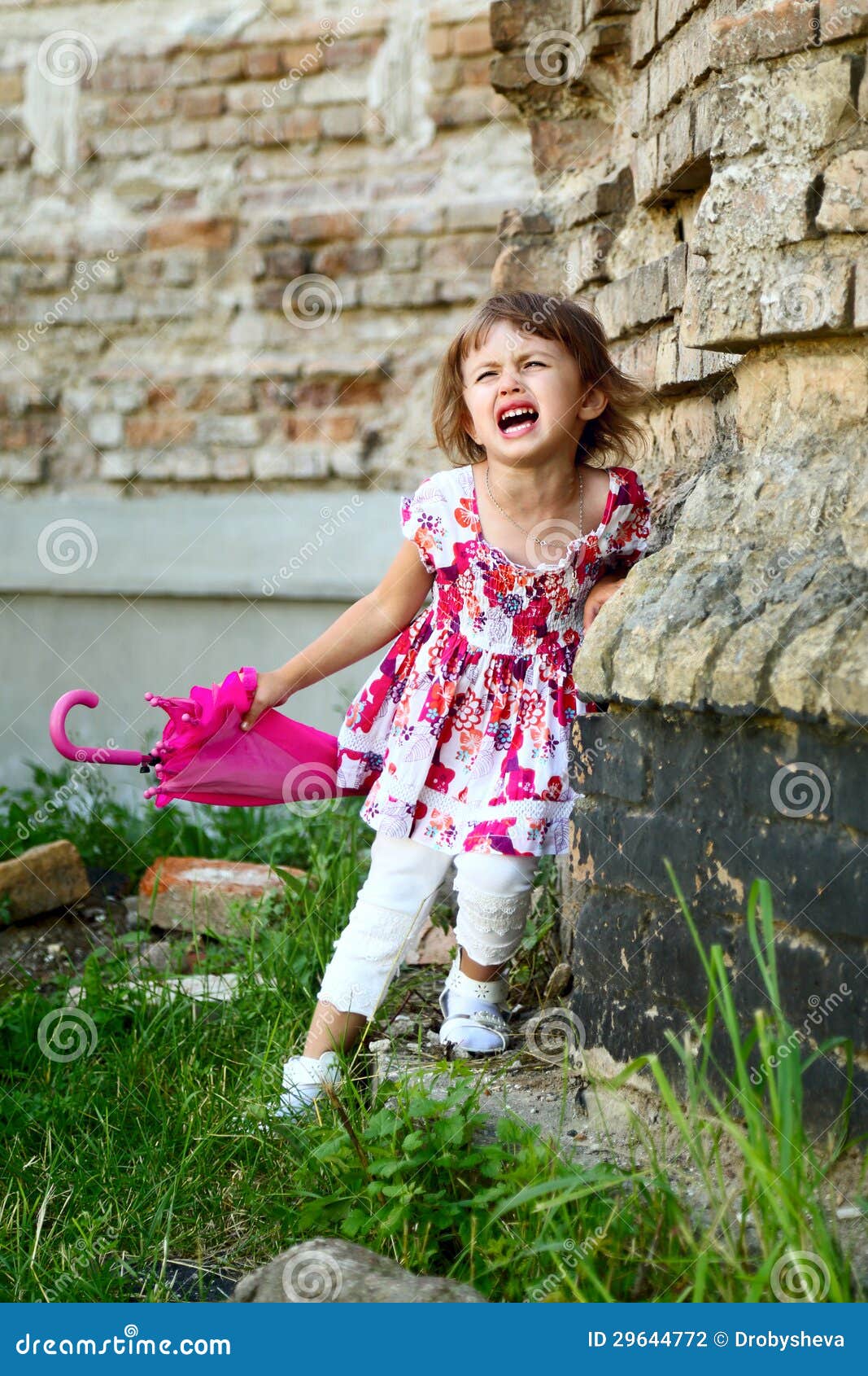 Little Girl with Pink Umbrella Crying Stock Photo - Image of honey ...