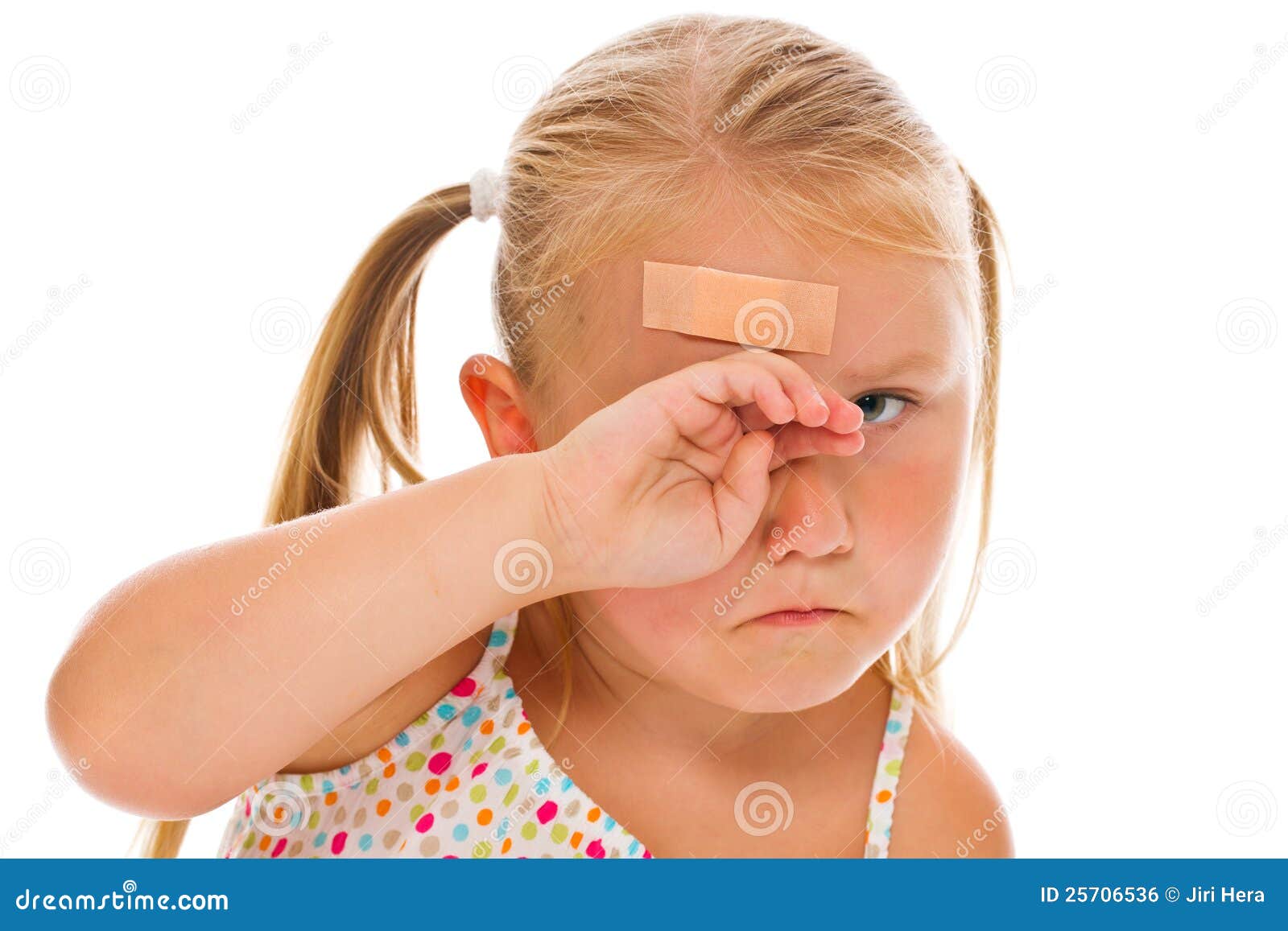 Little Girl with Plaster on Head Stock Photo - Image of head ...