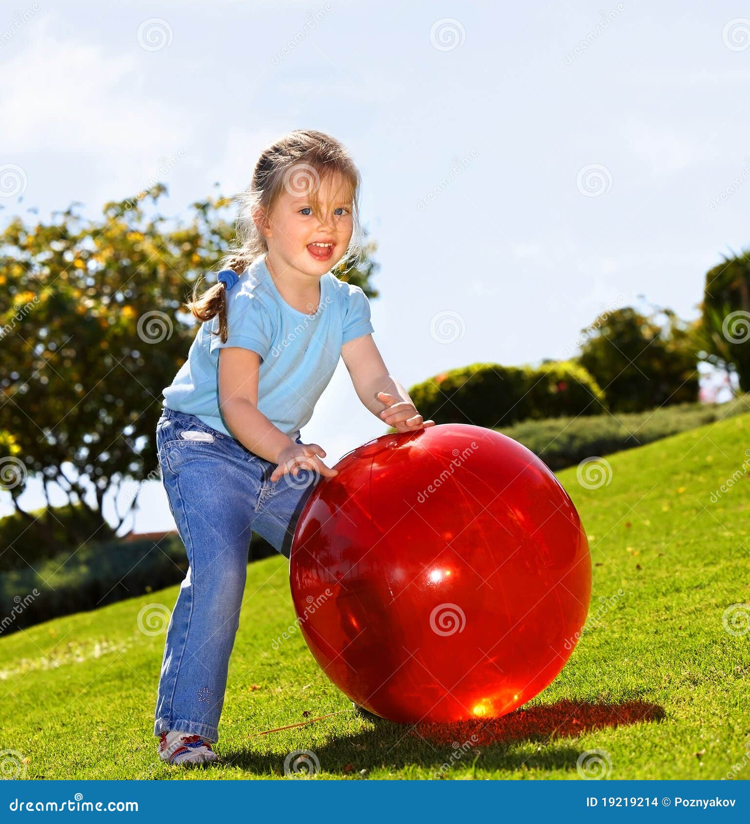 Little Girl Play with Ball in the Park Stock Photo - Image of garden ...