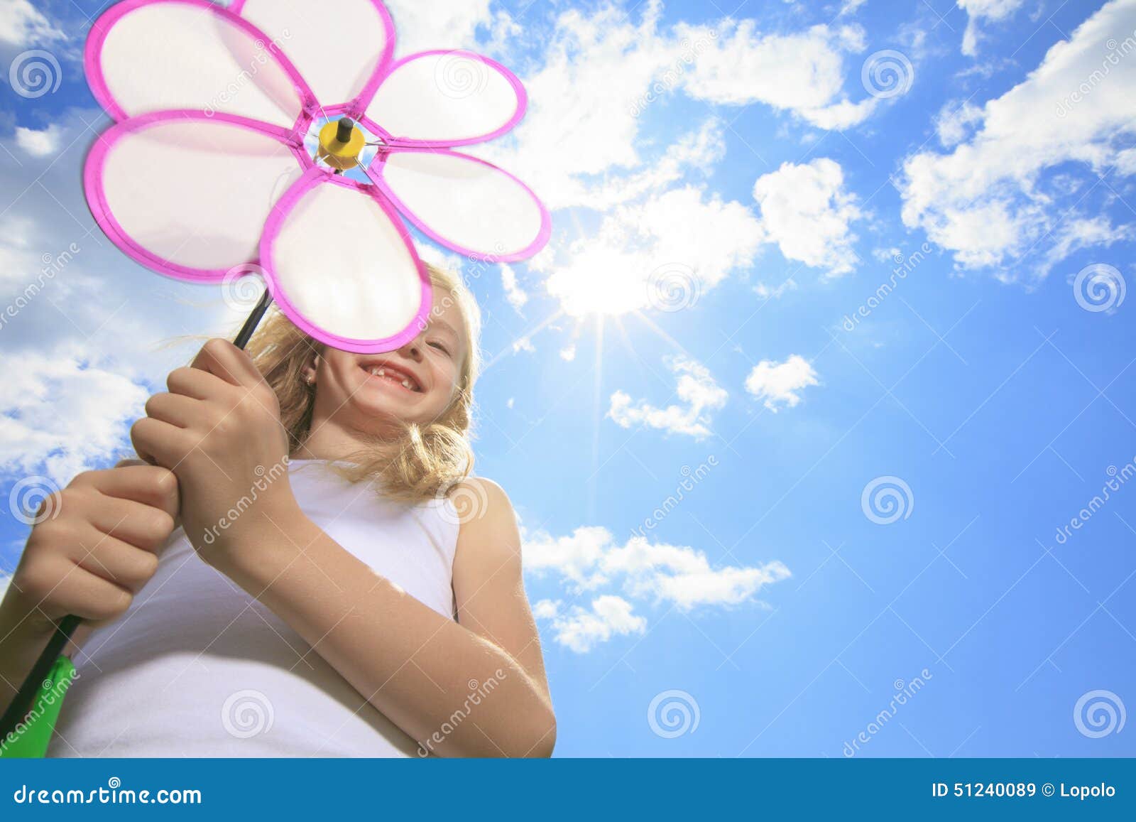 A Little Girl Play Outside with the Wind Stock Image - Image of meadow ...