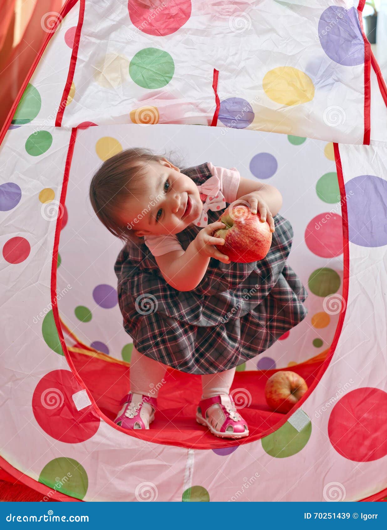 Little Girl Playing with Apple Stock Image - Image of funny, looking ...