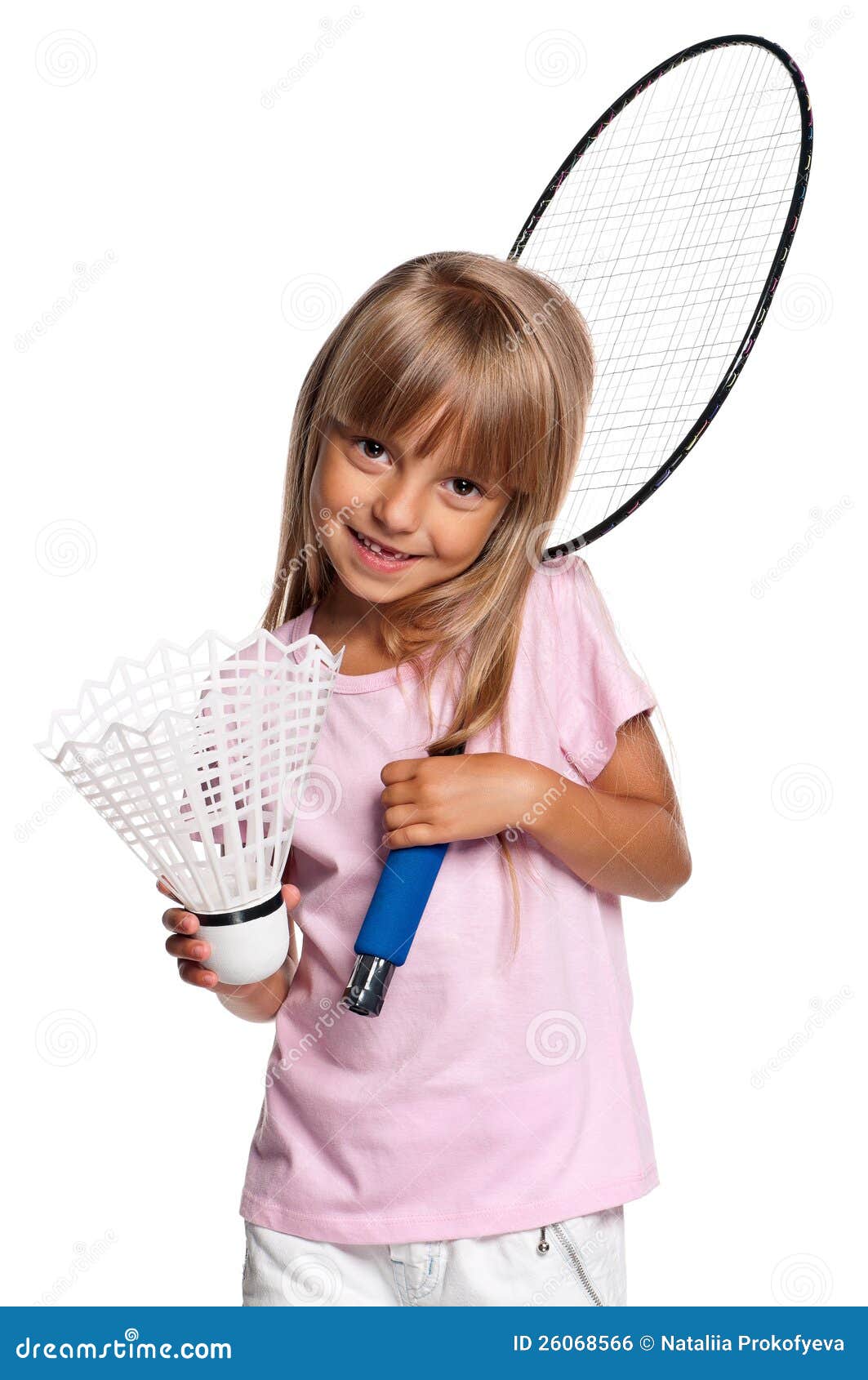 Little Girl Playing Badminton Stock Photo - Image of friendly, racket ...