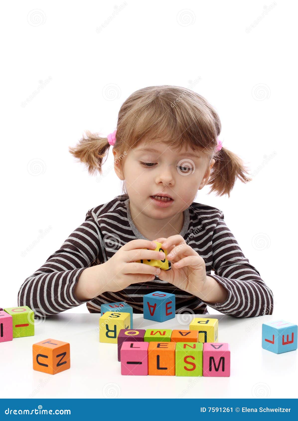 Little Girl Playing with Blocks Stock Image - Image of indoor, happy ...