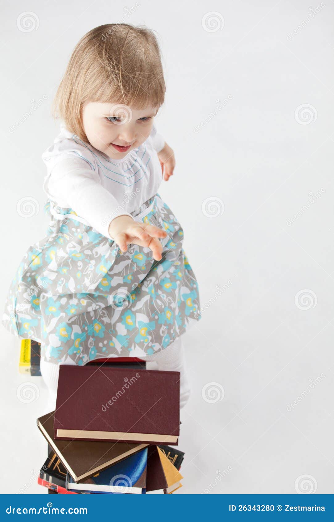 Little Girl Playing among Books Stock Photo - Image of active ...