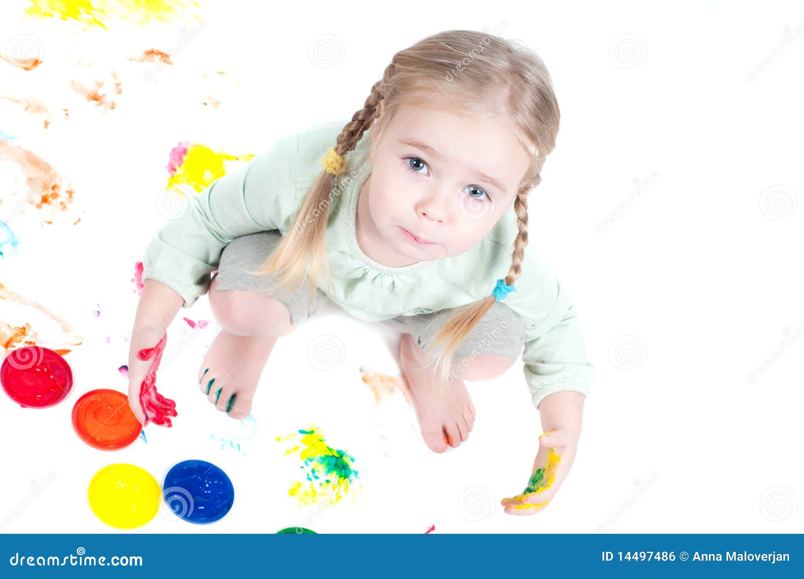 Little Girl Playing with Colors Stock Photo - Image of interest, hair ...