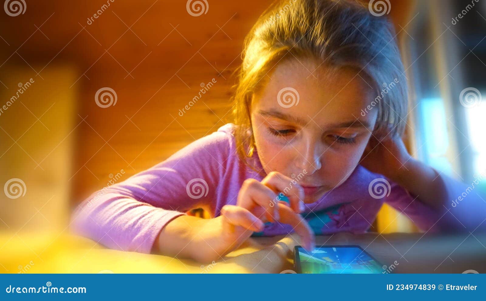 Little Girl Playing Game on Smart Phone Stock Image - Image of cell ...
