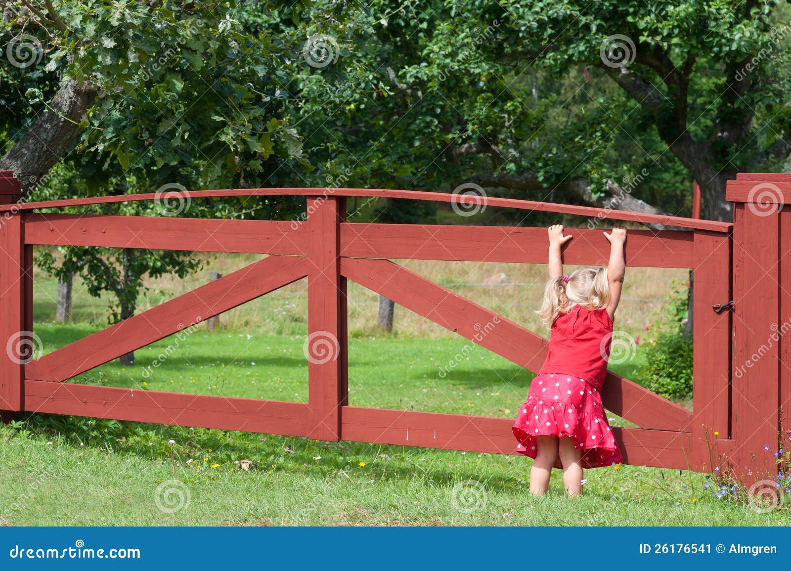 Little Girl Playing on a Gate Stock Image - Image of protection ...