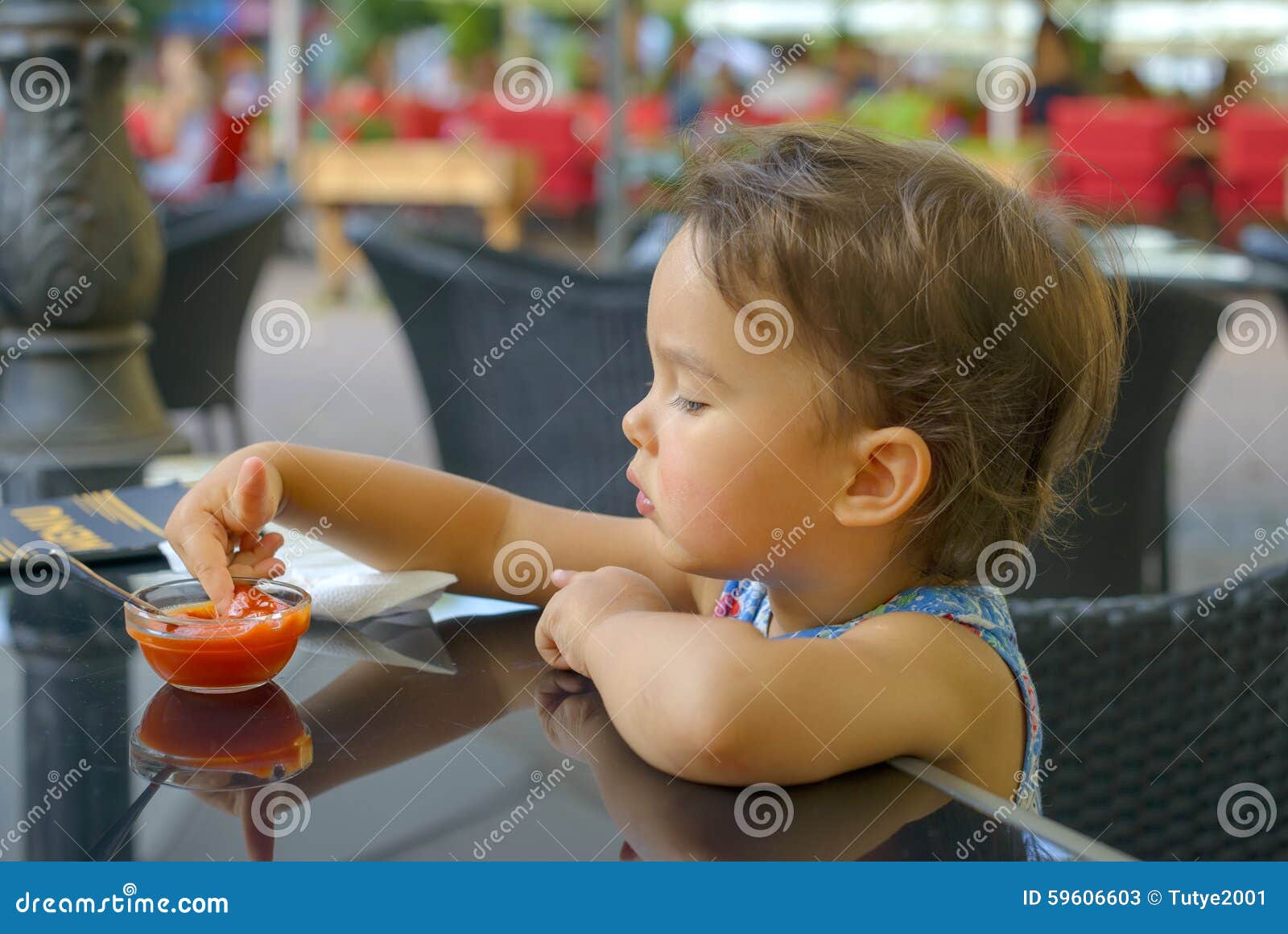 Little Girl Playing with Ketchup Stock Image - Image of pasta, tasty ...