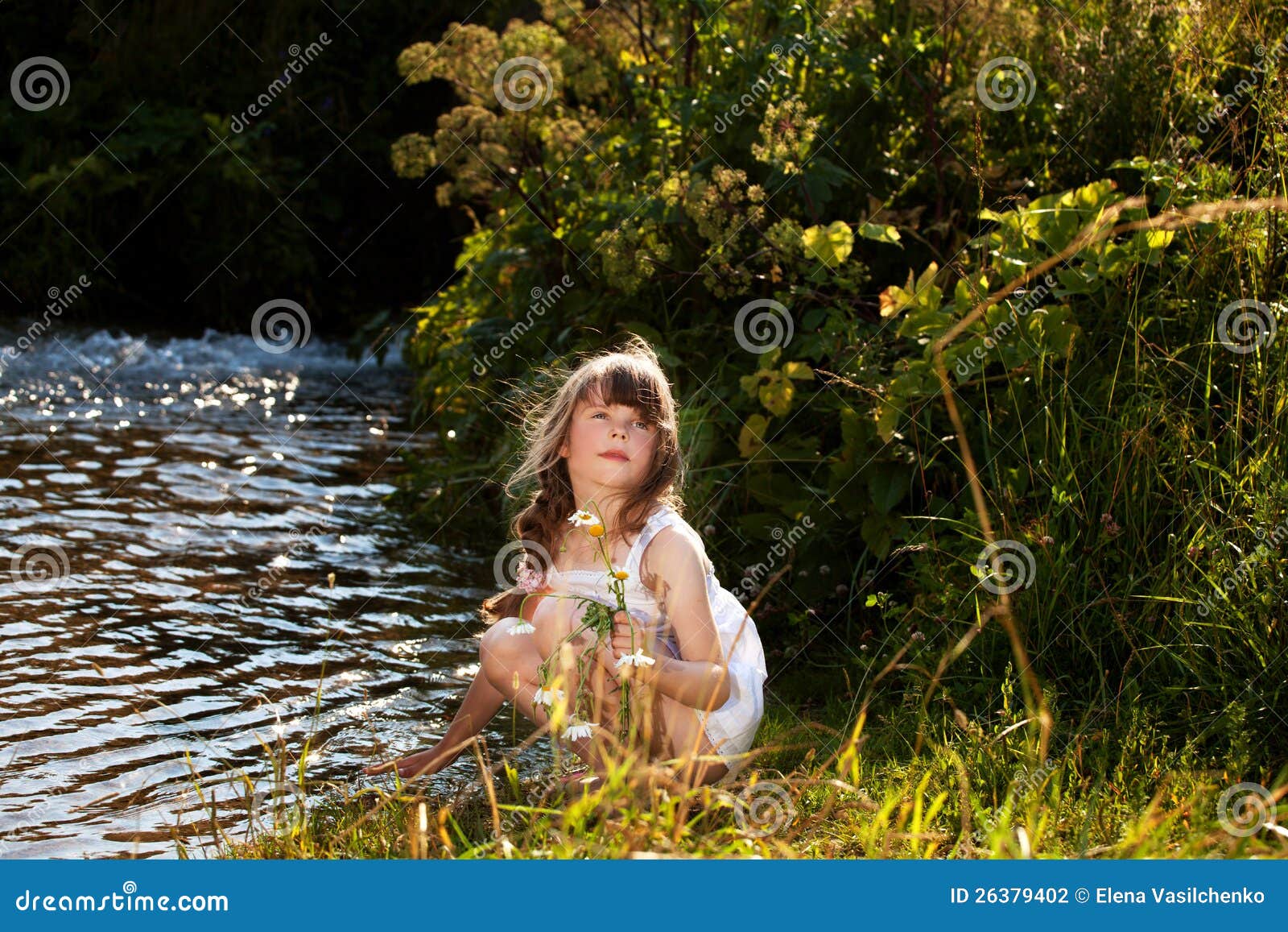 Little Girl Playing Near a Stream Stock Photo - Image of beautiful ...